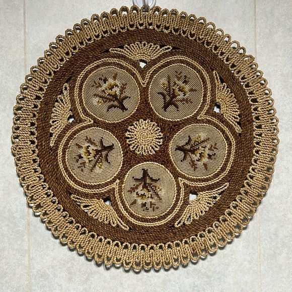 Accents | Vintage Needlepoint And Rattanstraw Wall Hangingtable ...